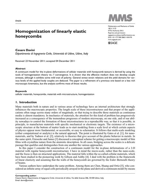Pdf Homogenization Of Linearly Elastic Honeycombs