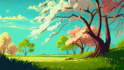 Spring Grass Peach Tree Powerpoint Background For Free Download