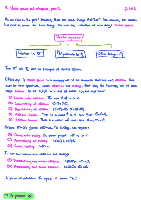 11 07 41 Vector Spaces And Subspaces Part 2 Notes Vector