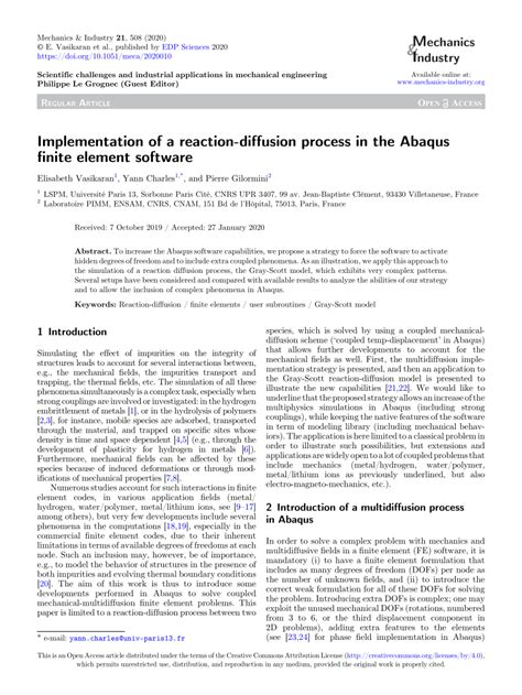 Pdf Implementation Of A Reaction Diffusion Process In The Abaqus Finite Element Software