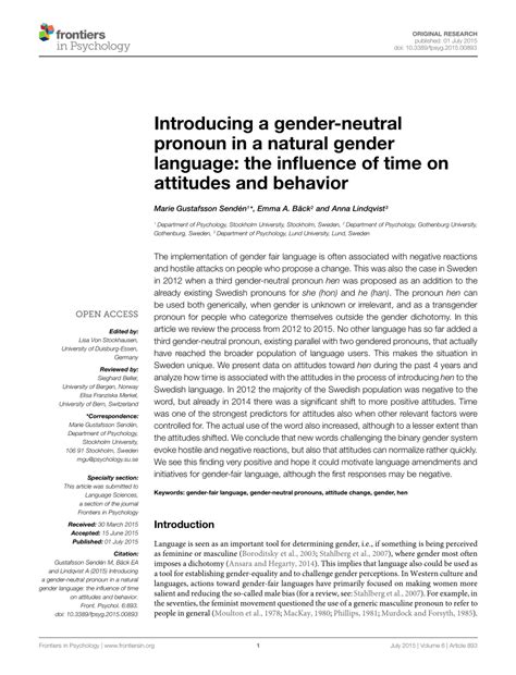 PDF Introducing A Gender Neutral Pronoun In A Natural Gender Language The Influence Of Time