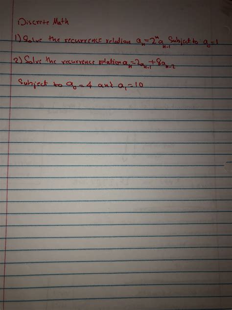 solved discrete math 1 solve the recurrence relation a 2