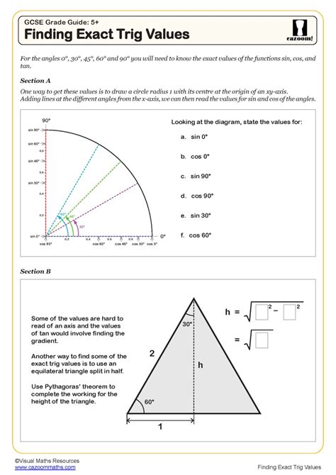 Finding Exact Trig Values Worksheet Printable Maths Worksheets