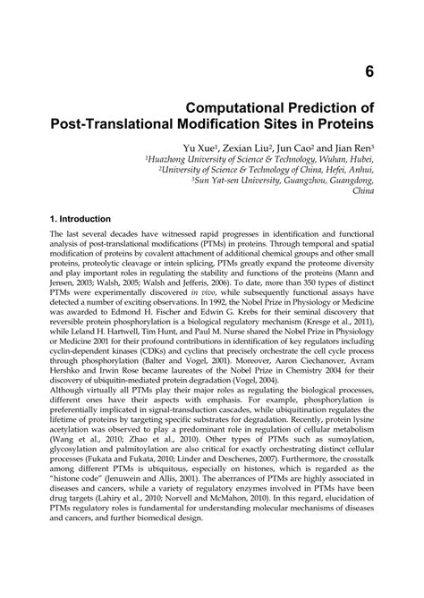 Pdf Computational Prediction Of Post Translational Modification Sites
