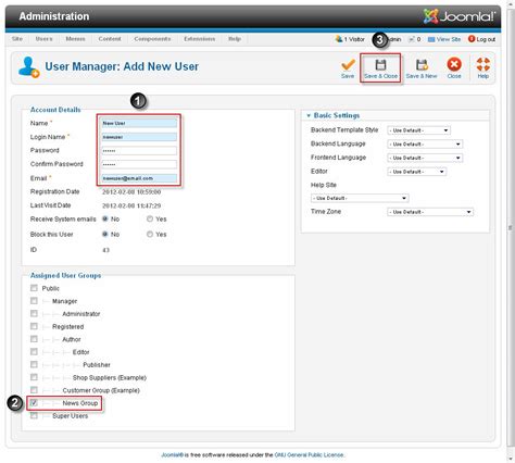 how to addding a new user in joomla 1 7 2 5