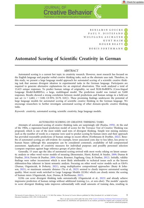 Pdf Automated Scoring Of Scientific Creativity In German