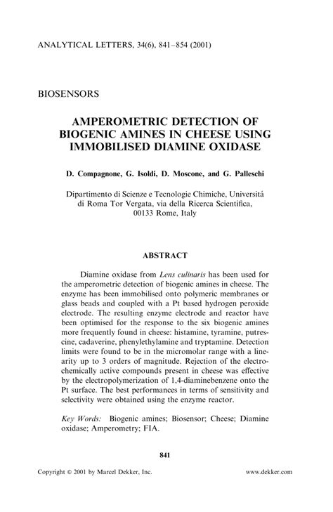 Pdf Amperometric Detection Of Biogenic Amines In Cheese Using