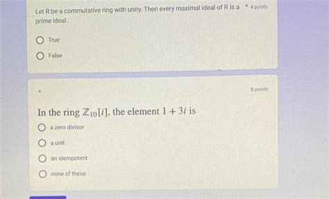Solved Let R Be A Commutative Ring With Unity Then Every