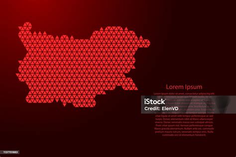 불가리아 지도 배너 포스터 인사말 카드에 대 한 노드와 패턴 기하학적 배경을 반복 하는 빨간색 삼각형에서 추상적 인 회로도 벡터 일러스트입니다 3차원 형태에 대한 스톡 벡터