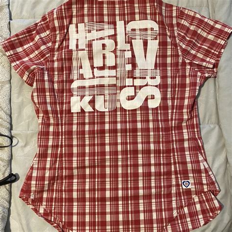 Harajuku Lover Flannel Tee Button Up Writing On Depop