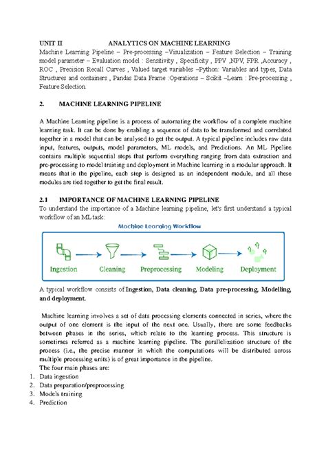 Unit Ii Machine Learning Pipeline And Feature Selection Techniques Studocu