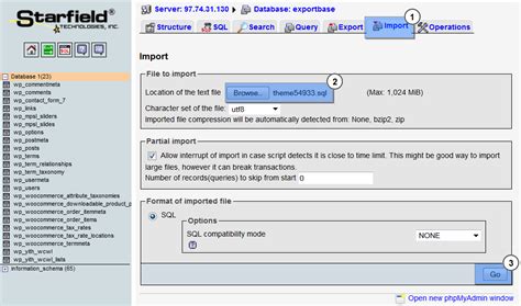 wordpress how to install theme sample data sql import with godaddy
