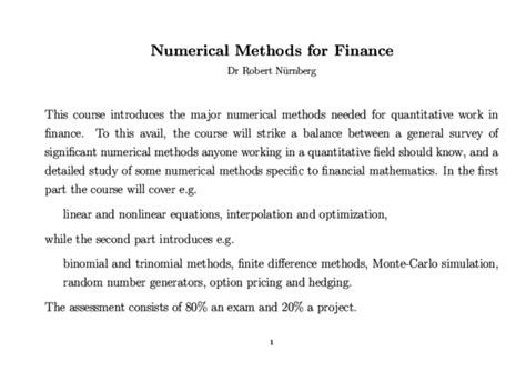 Pdf Numerical Methods For Finance