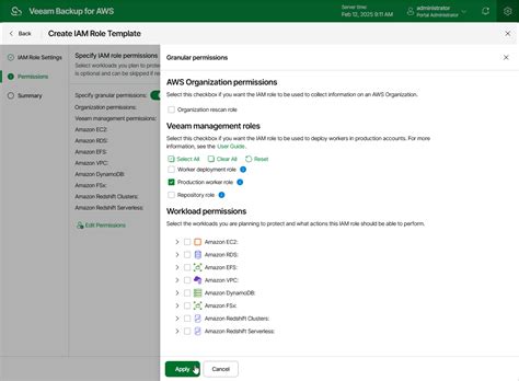 step 3 specify iam role permissions veeam backup for aws guide