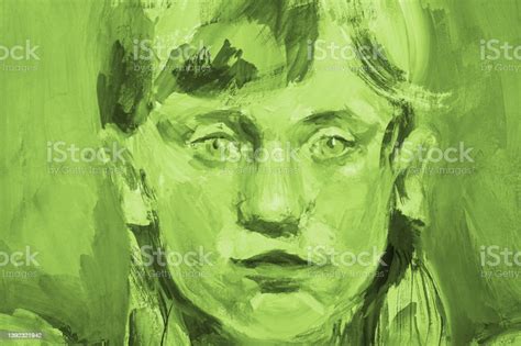 녹색 색조의 밝은 햇볕이 잘 드는 배경에 금발 긴 머리카락을 가진 어린 소녀 세피아의 일러스트 레이 션 유화 초상화 유화에 대한 스톡 벡터 아트 및 기타 이미지 Istock