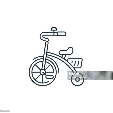 어린이 개념에서 세 발 자전거 아이콘 벡터 세발자전거 편집 가능한 스트로크의 얇은 선 그림입니다 웹 및 모바일 앱 로고 인쇄 미디어에 사용할 선형 기호를 세발 자전거로