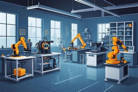 Premium Photo Create A Vector Graphic Of A Robotics Lab With 3d Printers And Lasercutting Machines