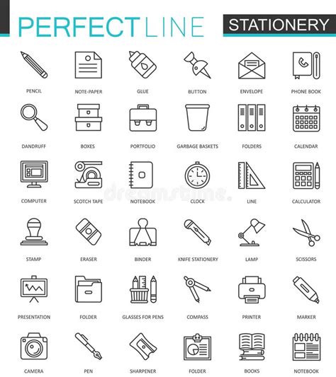 Office Stationery Thin Line Web Icons Set Outline Icon Design Stock Vector Illustration Of