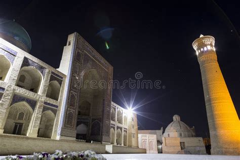 Night Photo Shoot Of Ancient Buildings In The Old Town Of Bukhara Central Asia Kalyan Minaret