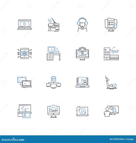 Electronic Age Line Icons Collection Digital Cyber Emojis Virtual