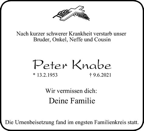 Traueranzeigen Von Peter Knabe Trauer In Nrwde