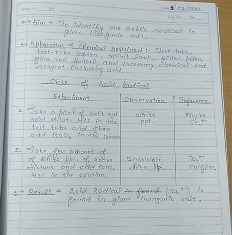 Aim To Identify One Acidic Radical In Given Inarganic Salt Filo