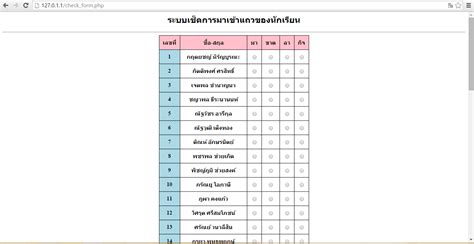 หัดทำระบบเช็คชื่อนักเรียนครับ ต้องการบันทึกตามที่เช็คในฟอร์มลงฐานข้อมูลครับ