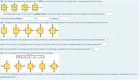 Solved 1nl The Velocities And Masses Of Four Objects Are