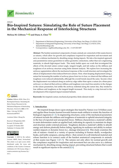 Pdf Bio Inspired Sutures Simulating The Role Of Suture Placement In