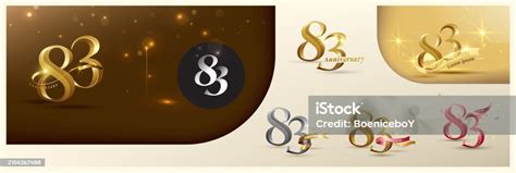 83주년 기념 로고타입 모던 골드 넘버와 반짝이는 리본 대체 로고 번호 황금 기념일 축하 0명에 대한 스톡 벡터 아트 및 기타 이미지 0명 고급 그림자 Istock