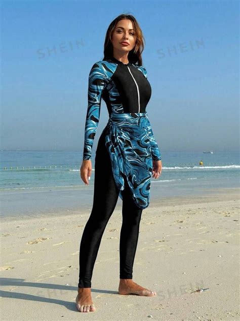Swim Shayni 3packs Marble Print One Piece Swimsuit With Beach Skirt
