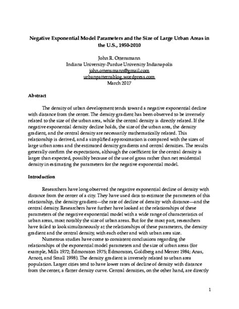 Pdf Negative Exponential Model Parameters And The Size Of Large Urban