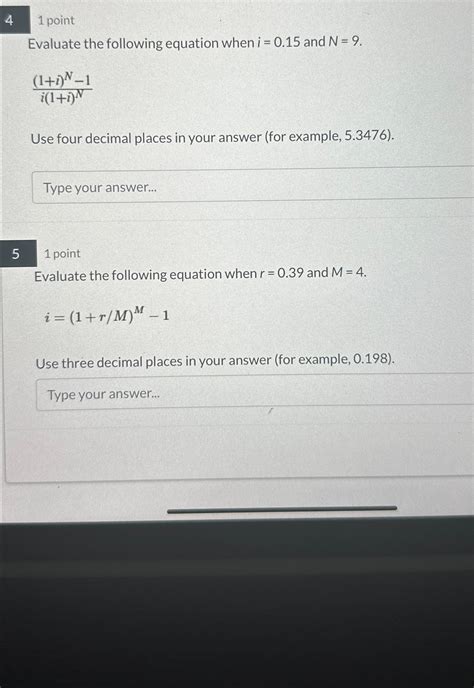 Solved 41 ﻿pointEvaluate the following equation when i=0.15 | Chegg.com
