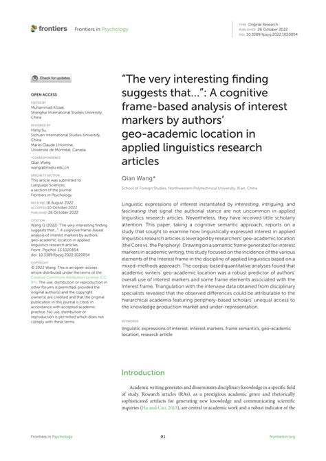 Pdf “the Very Interesting Finding Suggests That…” A Cognitive Frame