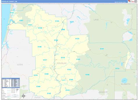 Douglas County Or Zip Code Wall Map Basic Style By Marketmaps Mapsales