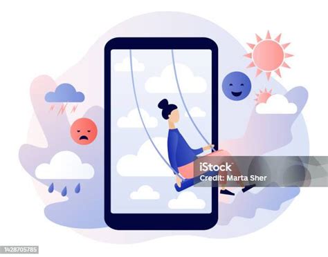 기분 변화 감정은 소셜 미디어에서 바뀝니다 심리학 장애 정신 문제 스트레스 불안 및 삶의 위기 양극성 감정 감정적 인 균형 현대