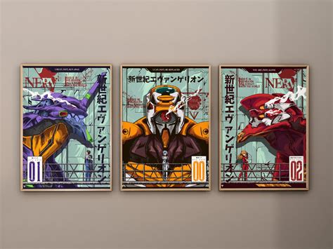 Neon Genesis Evangelion Poster 3 Set Framed Anime Wall Art Japanese