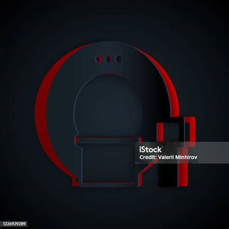 종이 컷 단층 촬영 아이콘 검은 배경에 격리 의료 스캐너 방사선 진단 방사선학 자기 공명 치료 종이 아트 스타일입니다 벡터 일러스트레이션 3차원 형태에 대한 스톡 벡터 아트