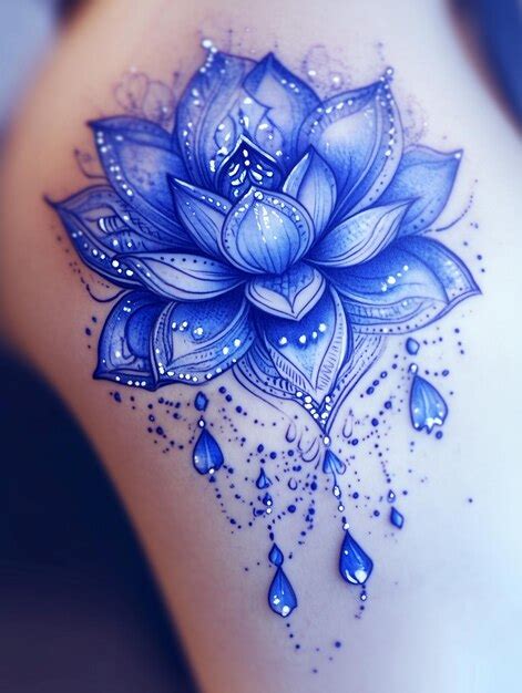 Blue Lotus Tattoo Design Premium Ai Generated Image
