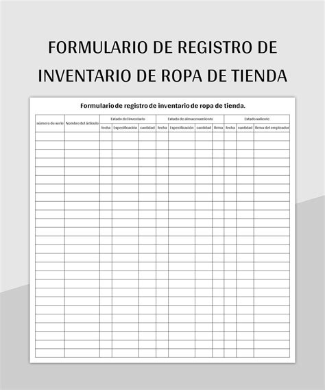 Plantilla De Formato Excel Formulario De Registro De Inventario De Ropa