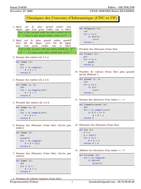 Algorithmes Python Pour Cpge Informatique Pdf Mathématiques