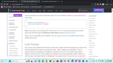 A Y Visual Studio Code Services API References Theme Color Info And Relationships Two