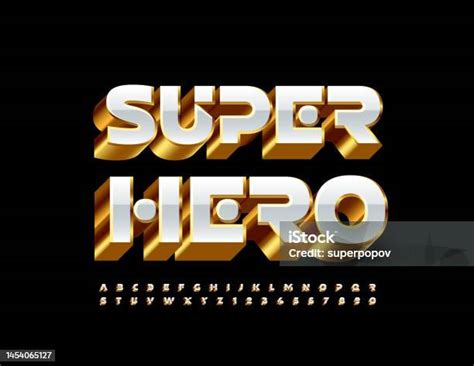 벡터 세련 된 엠블럼 슈퍼 영웅입니다 흰색과 금색 3d 알파벳 문자와 숫자 세트 금 금속에 대한 스톡 벡터 아트 및 기타 이미지 금 금속 금색 문자 Istock