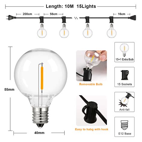 Shatterproof Led String Lights Outdoor G40 Plastic Grandado