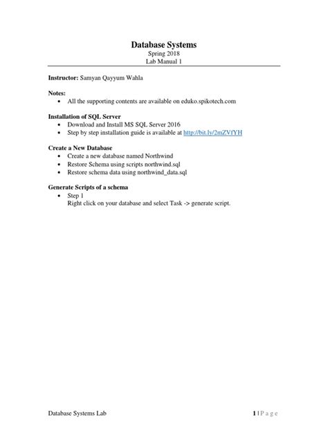 Lab Manual 1 Database Systems Pdf Microsoft Sql Server Databases