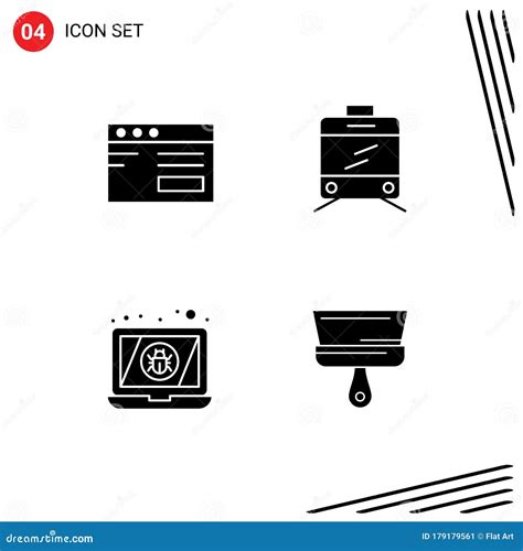 Modern Set Of 4 Solid Glyphs And Symbols Such As Web Virus School