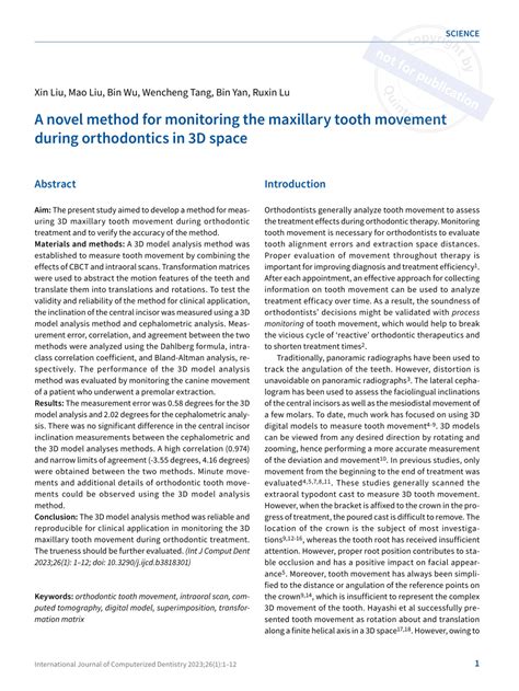 Pdf A Novel Method For Monitoring The Maxillary Tooth Movement During