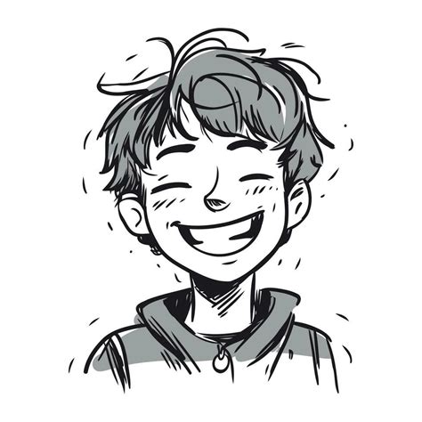 Smiling Boy Face Hand Drawn Vector Illustration In Sketch Style