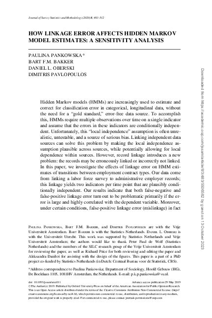 Pdf How Linkage Error Affects Hidden Markov Model Estimates A