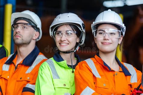 Close Up Women Engineering Wear Uniform Team Engineering Worker